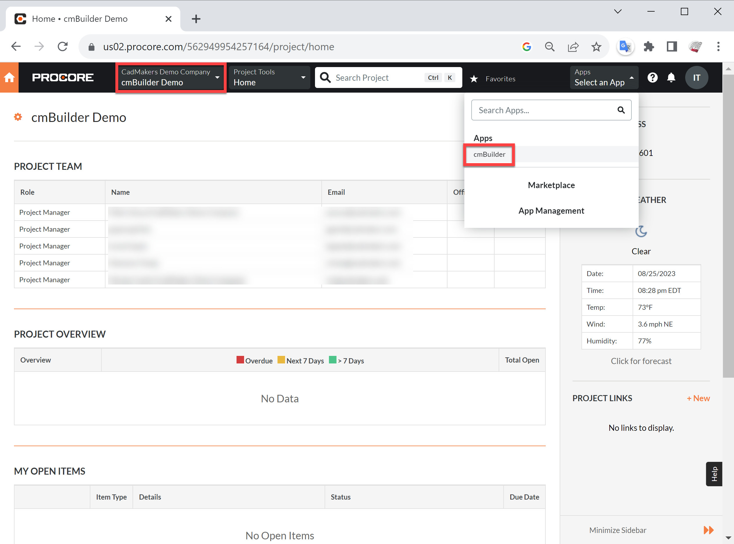 1.3 cmBuilder embedded experience in Procore – cmBuilder Support